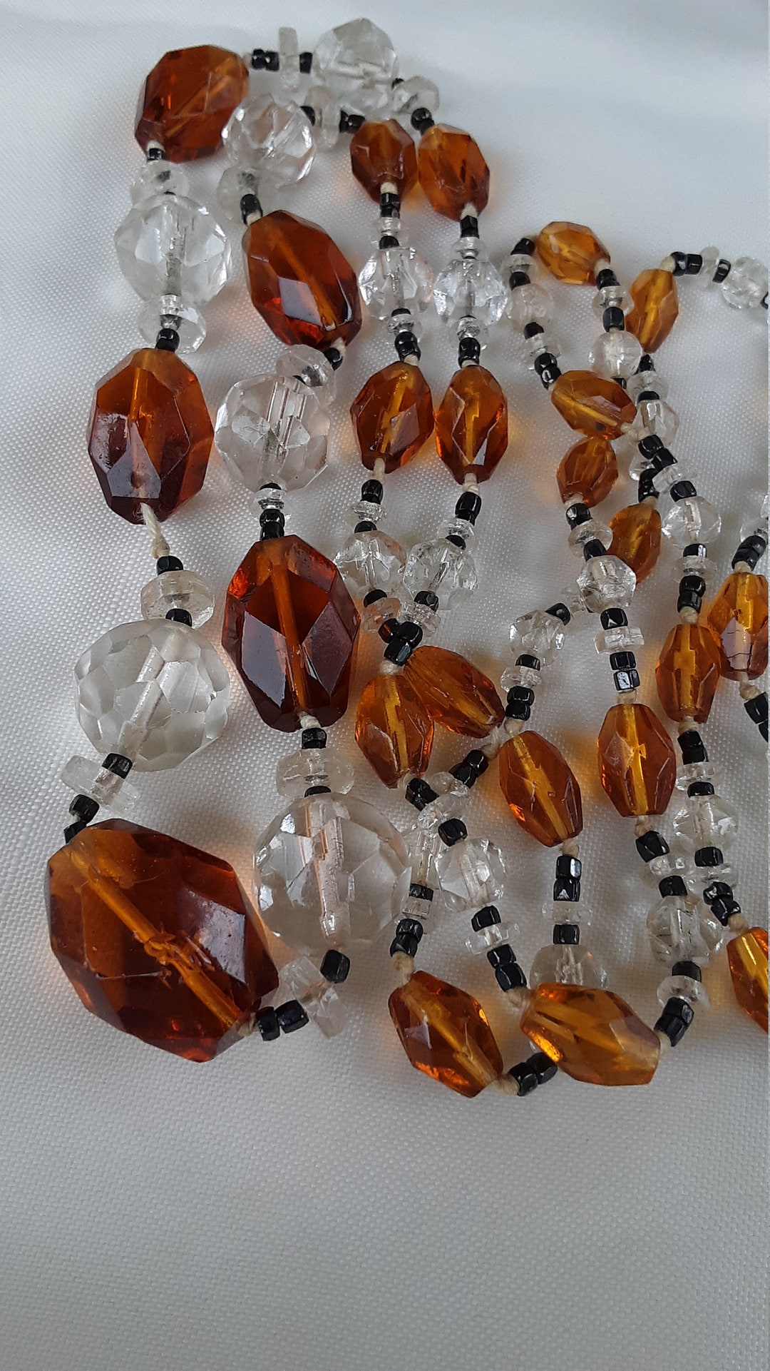 SPRING SALE 1920s Flapper Antique Glass Beads. DECO Amber Topaz Crystal ...