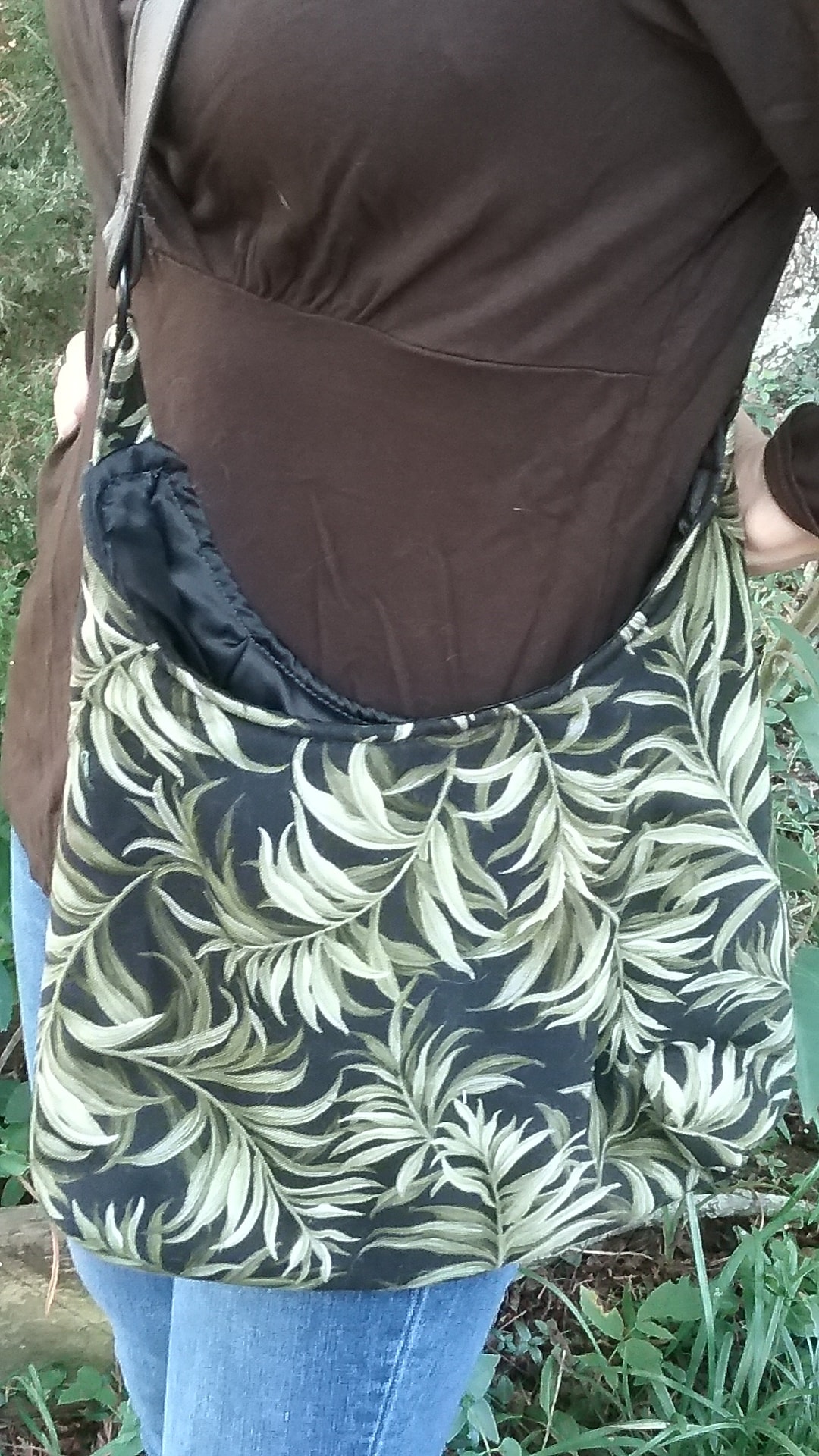 Handcrafted PURSE Fern Print HOBO Bag Leather Strap Lined//home-sewn - Etsy