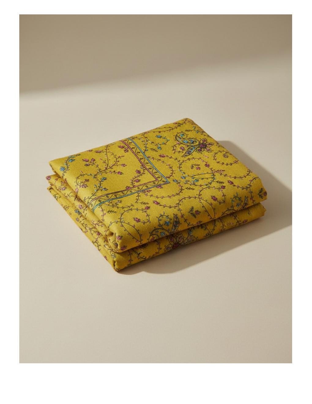 Artisanal Mustard Yellow Pashmina Shawl – Hand-embroidered Kashmiri ...