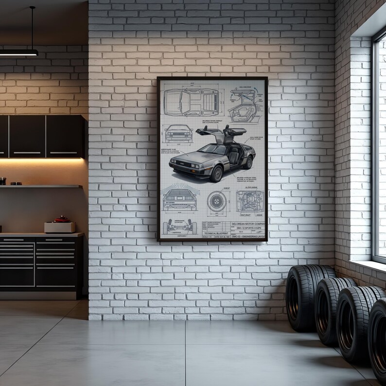 Delorean DMC-12 Blueprint Art | Retro Car Technical Drawing (digital ...