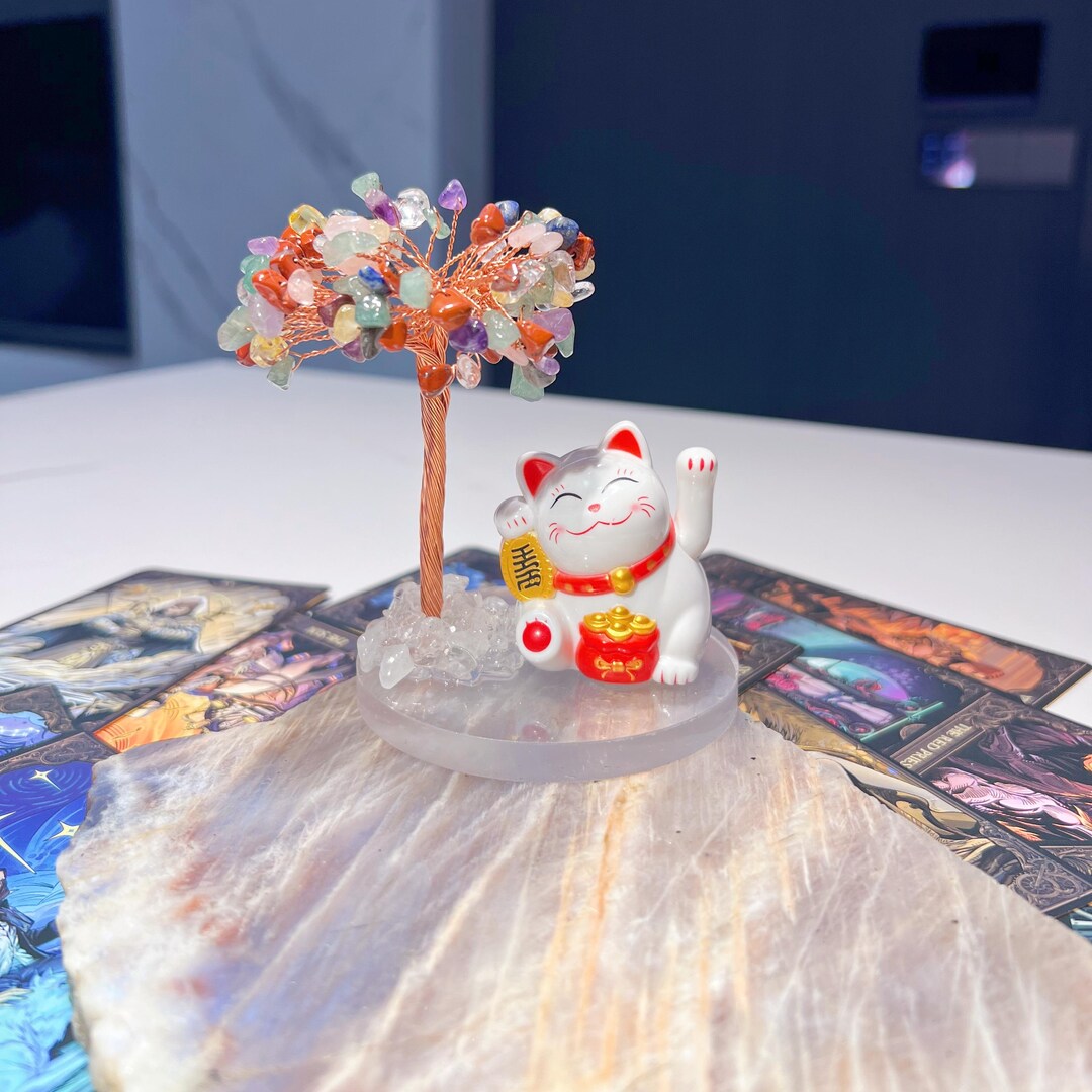 Maneki Neko (lucky Cat) | Seven Chakra Healing Crystal Tree|handmade ...