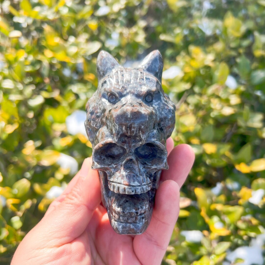 4''yooperlite Wolf Skull Carving|hand-carved Natural Crystal Skull|home ...