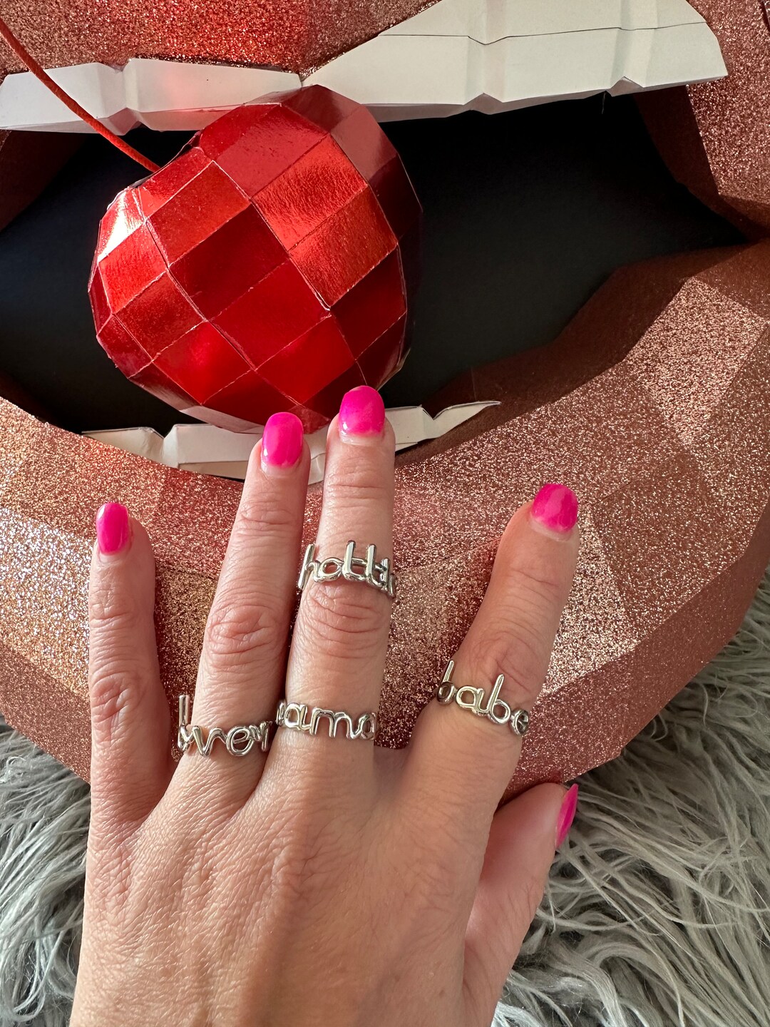 Silver Script Rings "mama", "babe", "hottie" and "lover" - Etsy