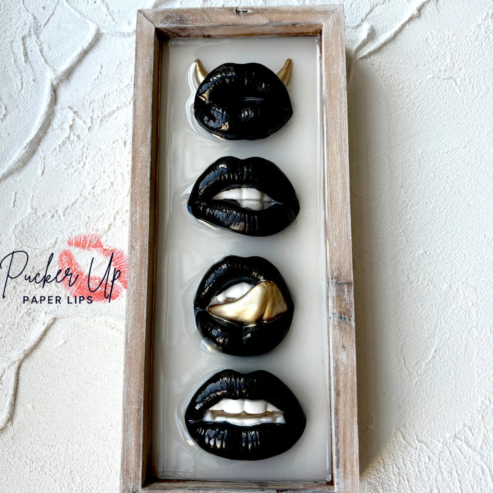 Framed Cement Lip Wall Art Decor for Home or Office | Statement Art ...