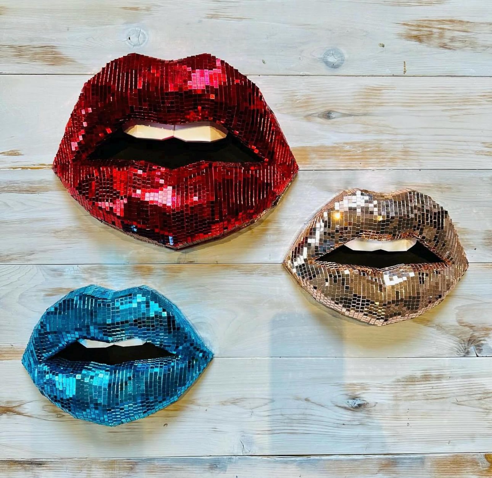 Mirrored Tiled Disco Paper Lip Wall Art for Home Office or Salon ...