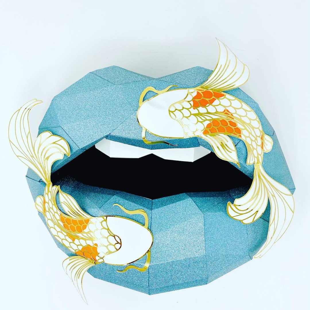 Paper Lips Koi Fish on Aqua Glitter Art for Home Office or - Etsy