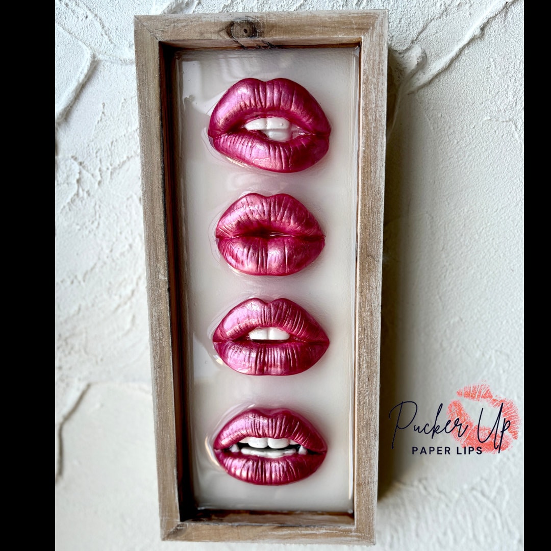 Framed Cement Lip Wall Art Decor for Home or Office | Statement Art ...