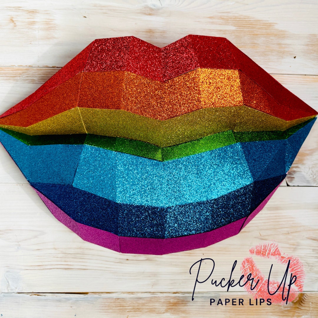 Glitter Rainbow Closed Paper Lips Wall Art for Home Office or Salon ...