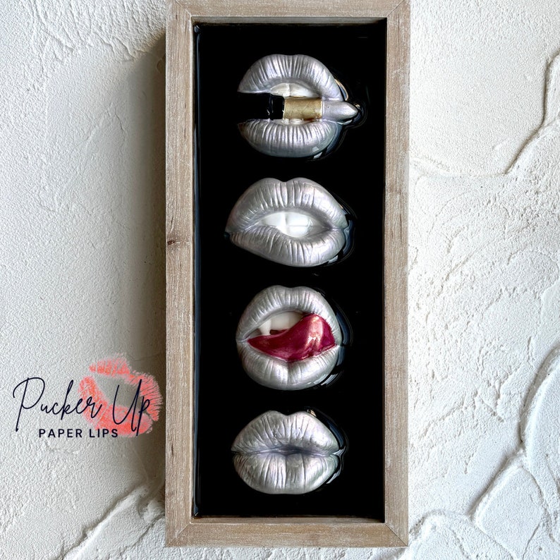 Framed Cement Lip Wall Art Decor for Home or Office | Statement Art ...