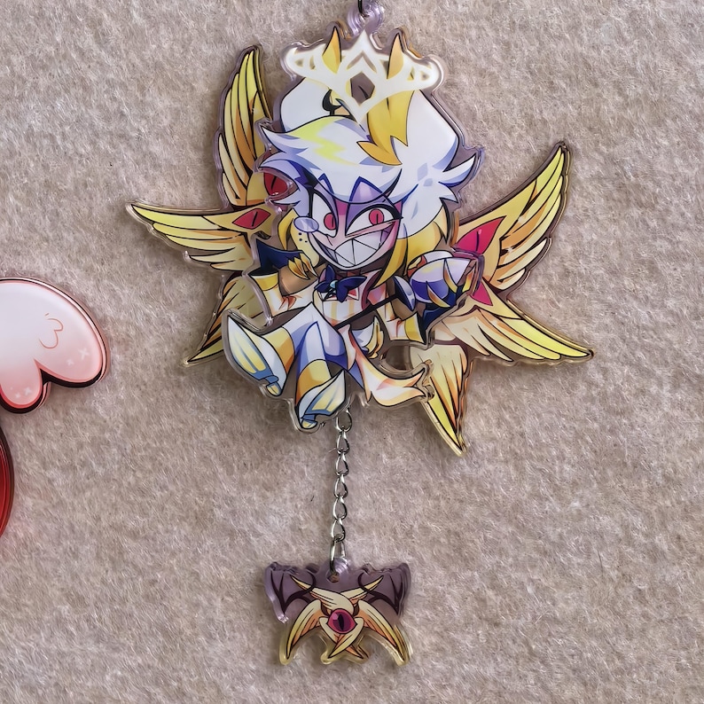 Hazbin Hotel Acrylic Charm Keychain Movable Wings Pendant Double Layer ...