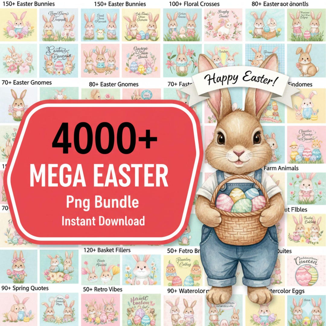 4000+ Easter Mega Bundle, Faux Yarn Easter Png Bunde, Bunny Face, Egg ...