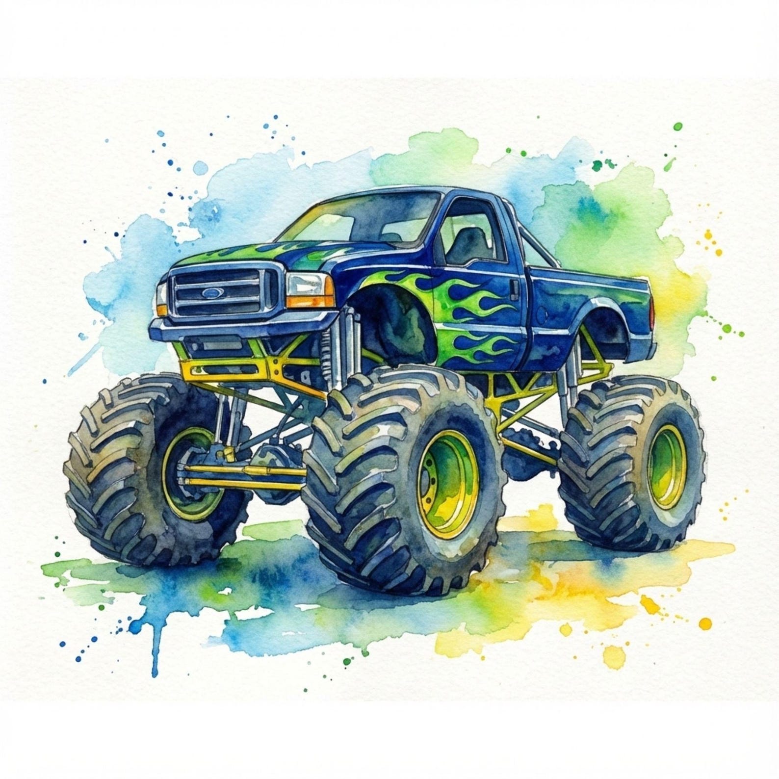 Ultimate Watercolor Monster Truck Bundle Pack for Kids Birthday ...