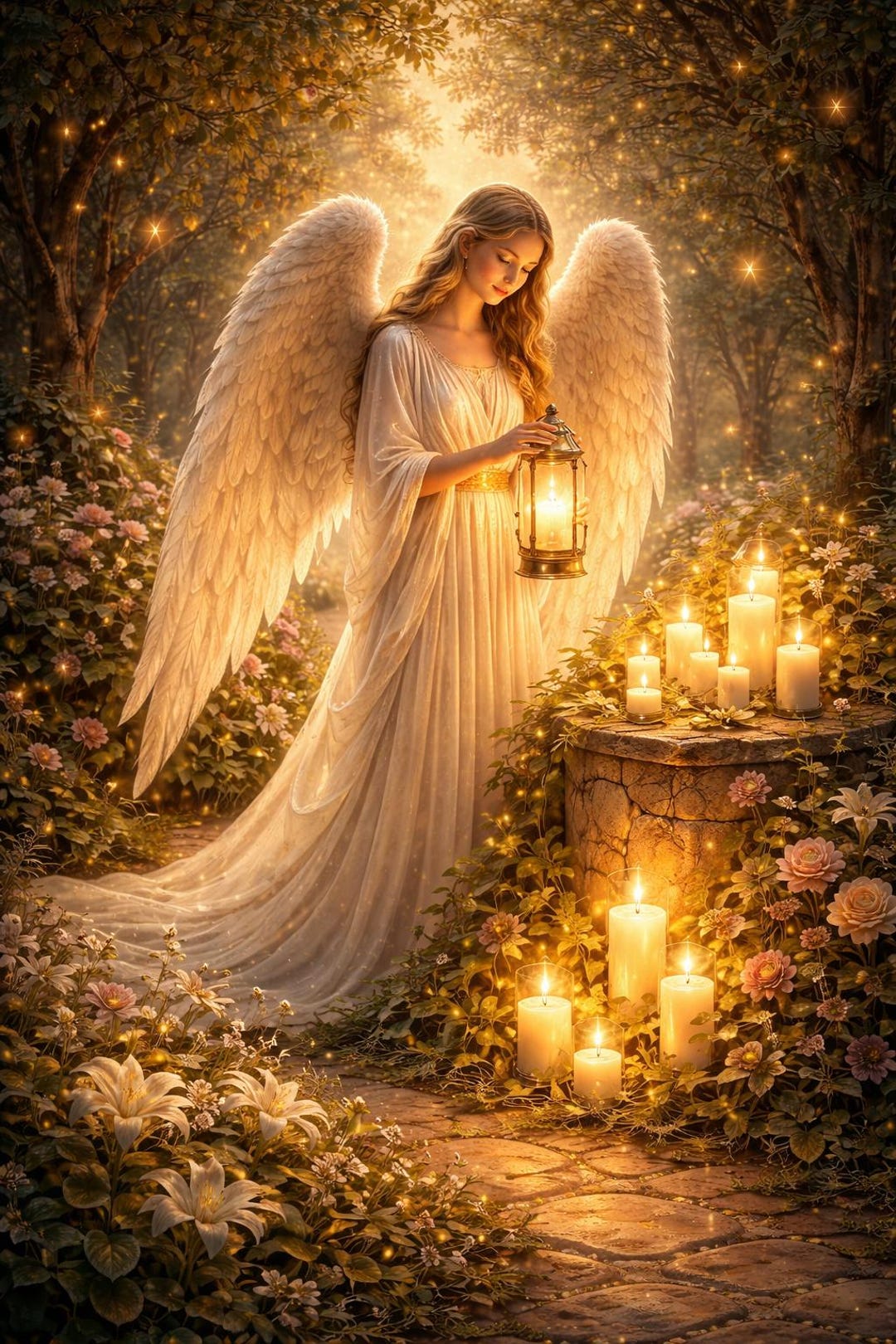 Angel of Candlelight Print - Sacred Garden / Guardian Angel Art ...