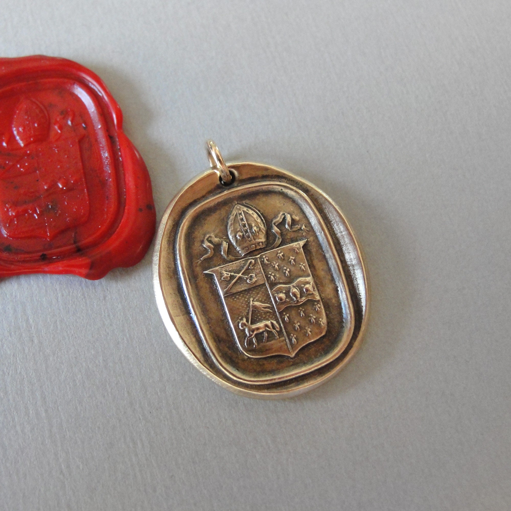 Christian Symbols: Wax Seal Pendant, Religious Faith Bronze Jewelry ...