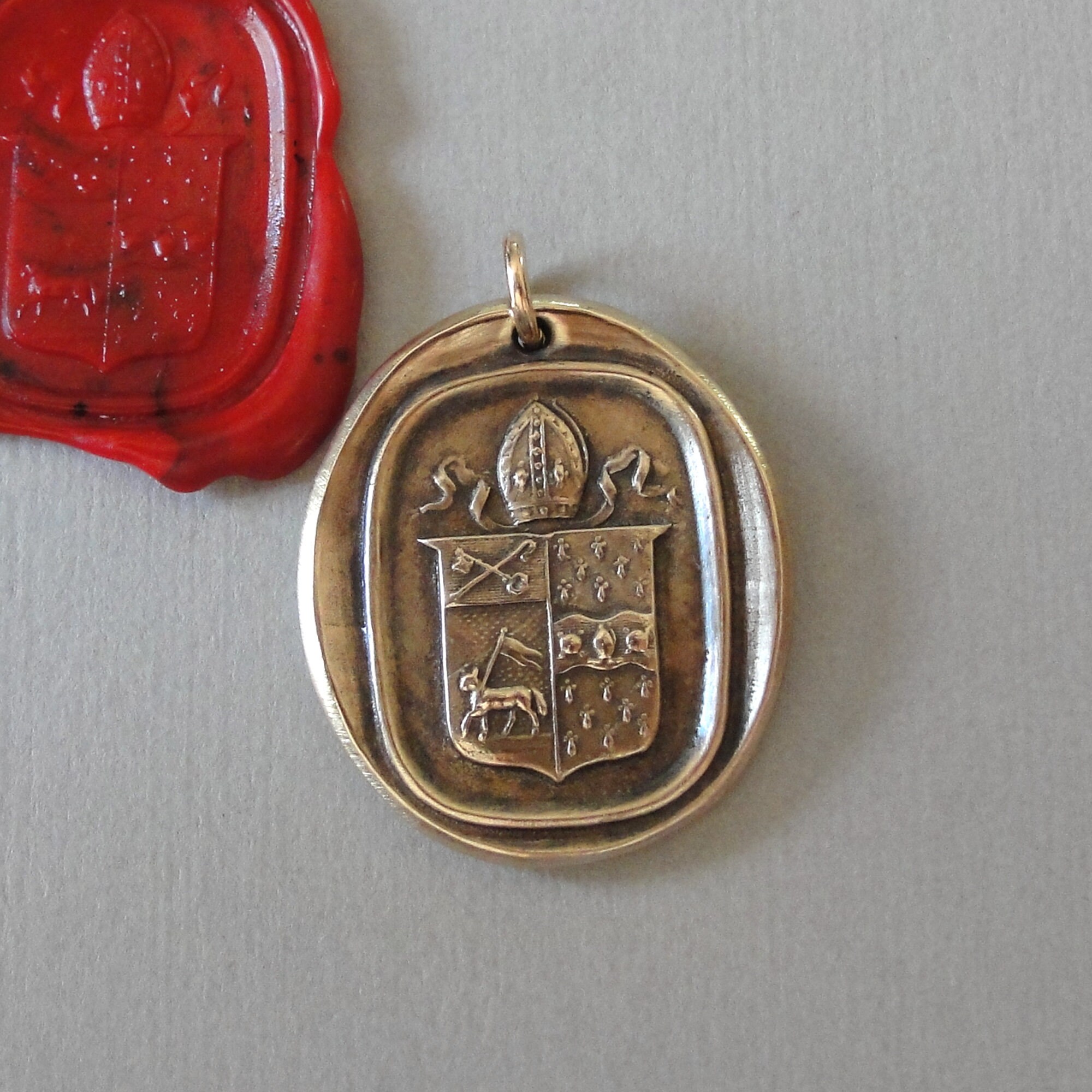 Christian Symbols: Wax Seal Pendant, Religious Faith Bronze Jewelry ...