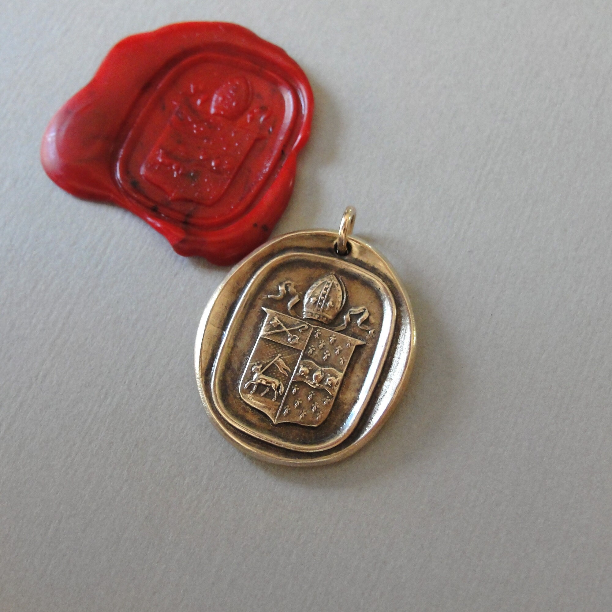 Christian Symbols: Wax Seal Pendant, Religious Faith Bronze Jewelry ...