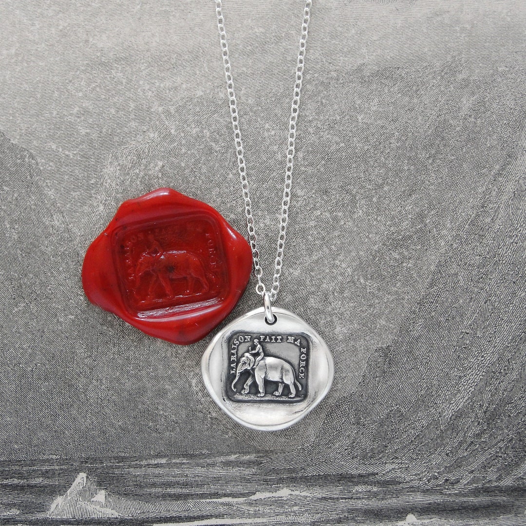 Reason is My Strength - Elephant Wax Seal Necklace - Antique Silver ...