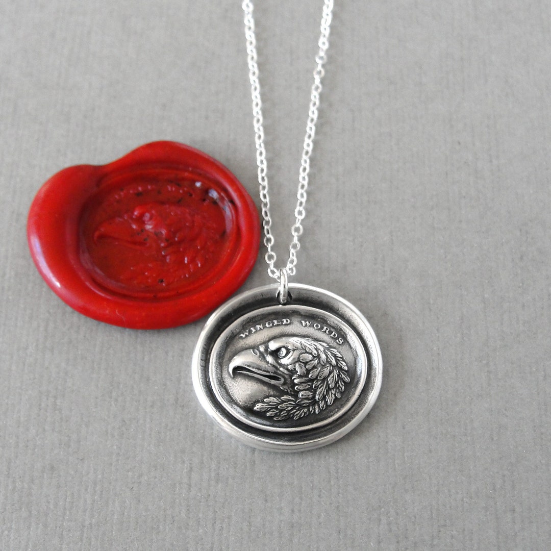 Winged Words - Eagle Wax Seal Necklace Poetry in Flight Antique Wax ...