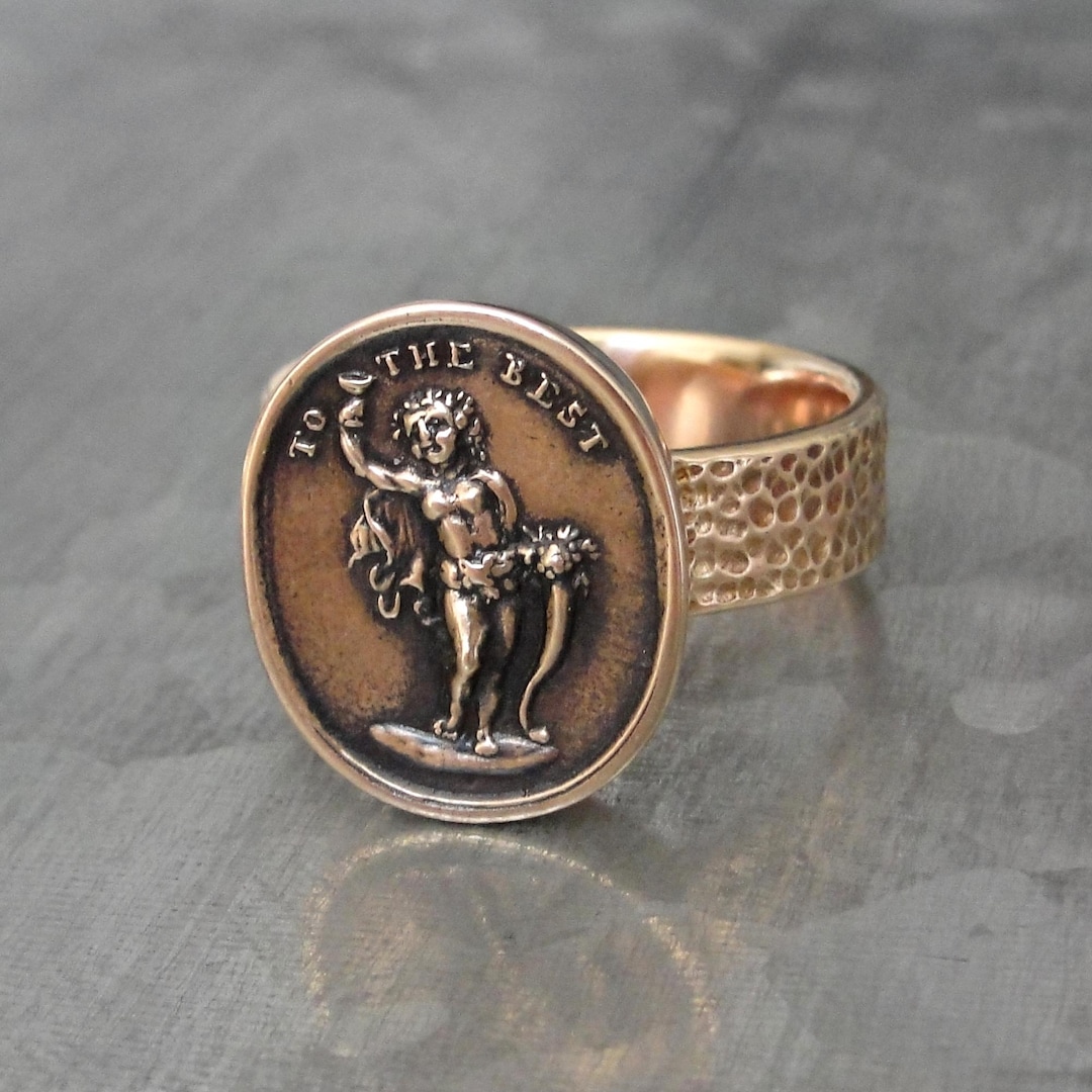 Bacchus Wax Seal Ring, Bronze Mythical Jewelry With Dionysus Wine God ...