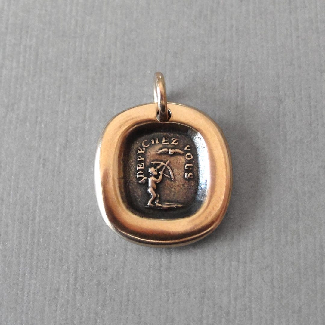 Bronze Cupid Wax Seal Charm – French Motto, Antique Jewelry - Etsy