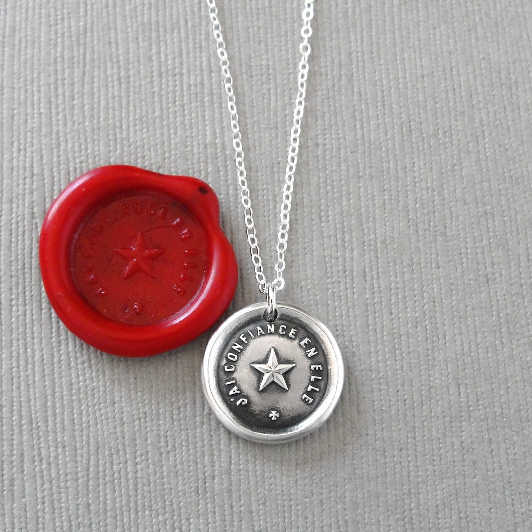 North Star Wax Seal Necklace - Antique Silver Jewelry With Guiding Star ...