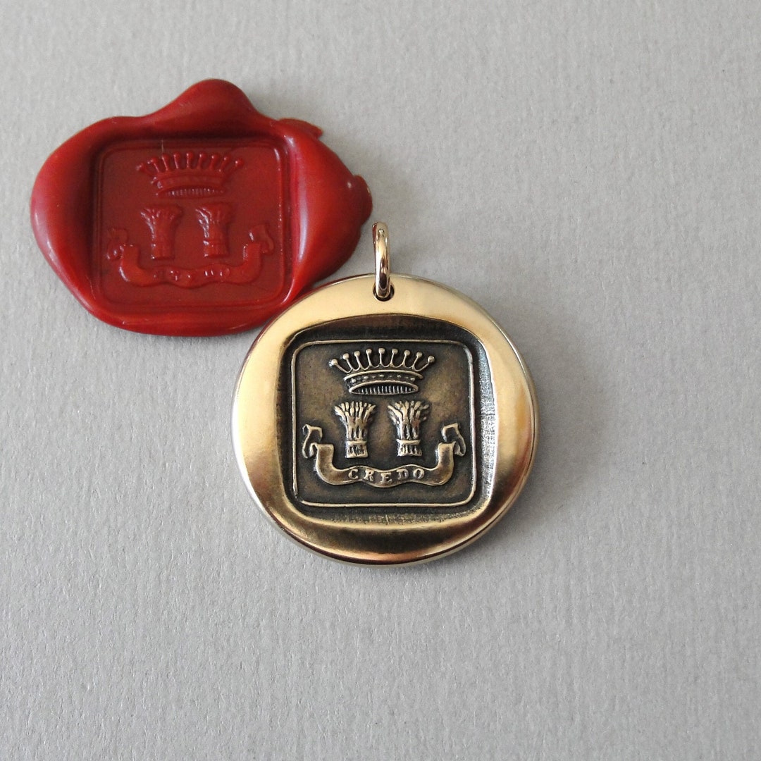 Believe - Wax Seal Pendant Latin Hope Motto Credo - Antique Wax Seal Jewelry Crown Wheat Sheaf ...