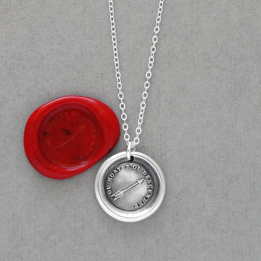 Arrow Wax Seal Necklace - to Rise - Antique Silver Charm Jewelry Motto ...