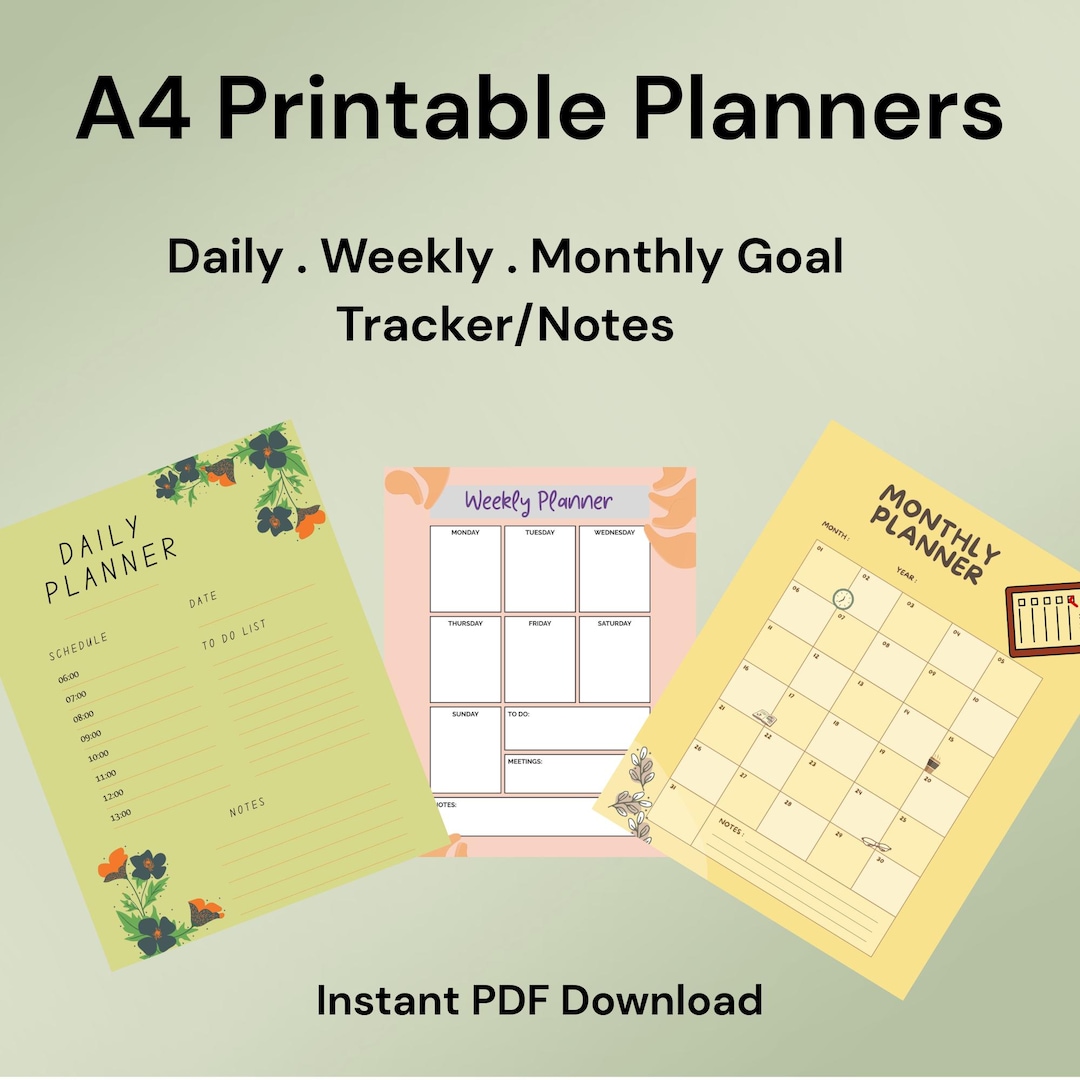 A4 Printable Planner Bundle | Daily, Weekly and Monthly Planners | Goal ...