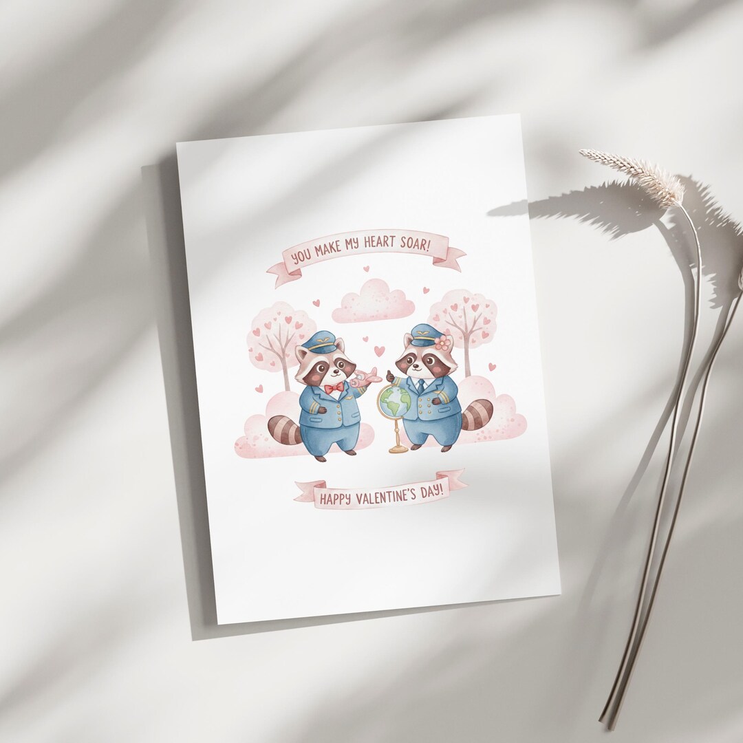 Raccoon Pilot Valentine's Day Card - Aviation Gift (digital Download ...