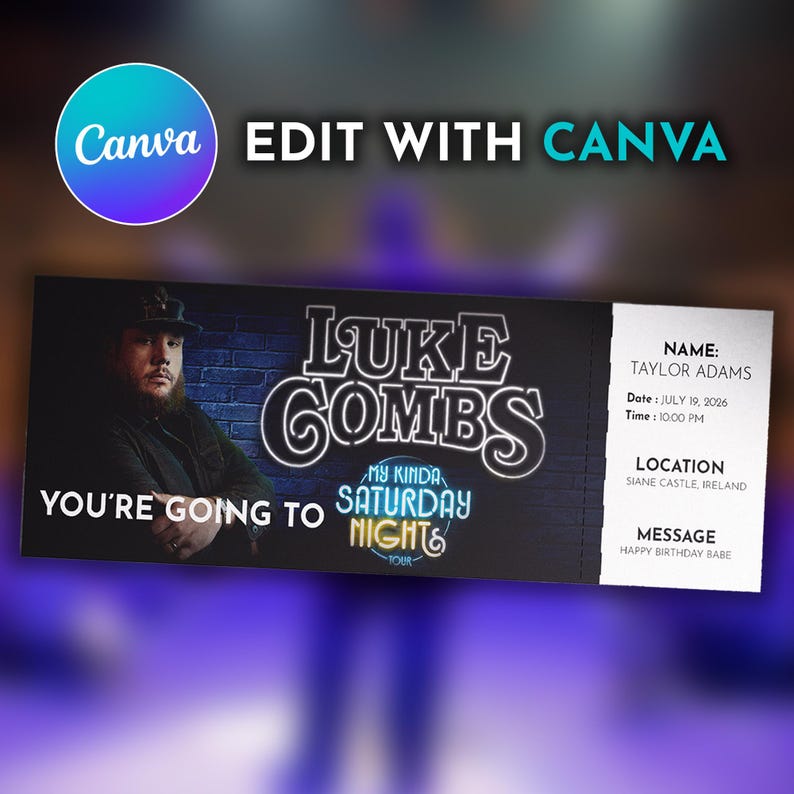 Editable Luke Combs Ticket, Tour Ticket, Luke Combs Concert, Digital ...