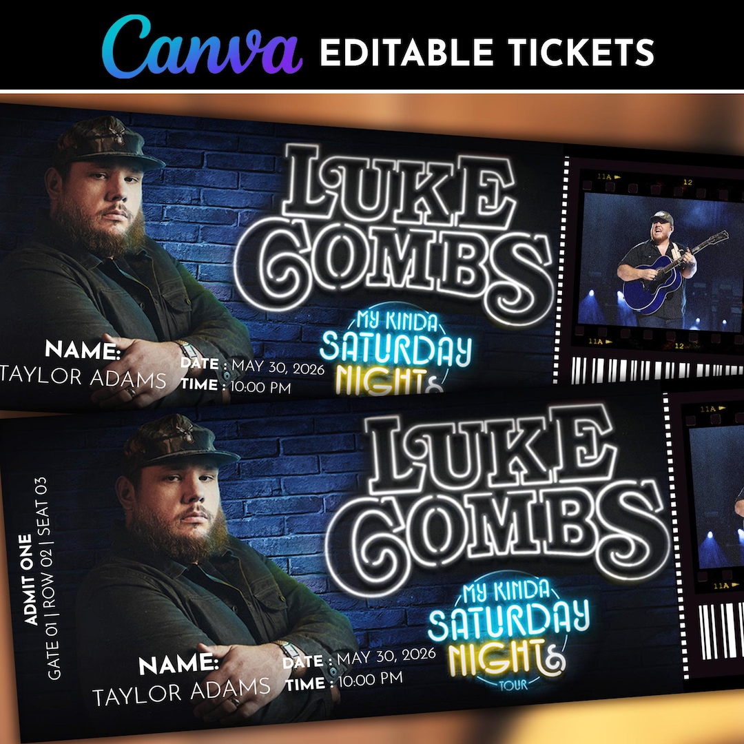Editable Luke Combs Ticket, Tour Ticket, Luke Combs Concert, Digital ...