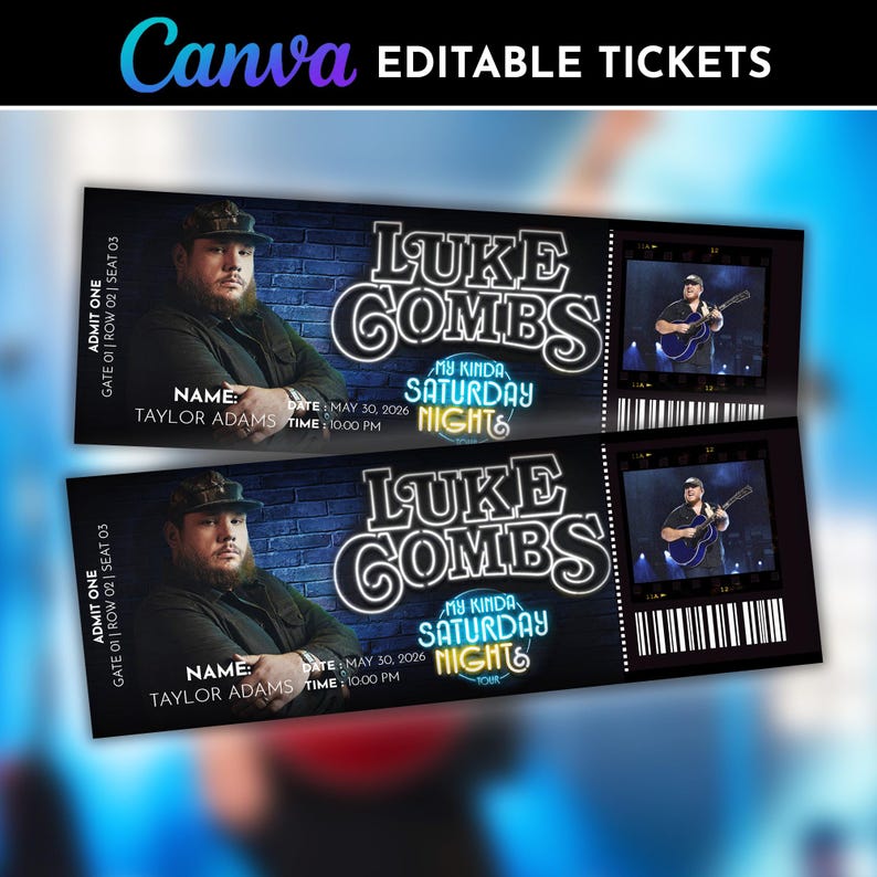 Editable Luke Combs Ticket, Tour Ticket, Luke Combs Concert, Digital ...