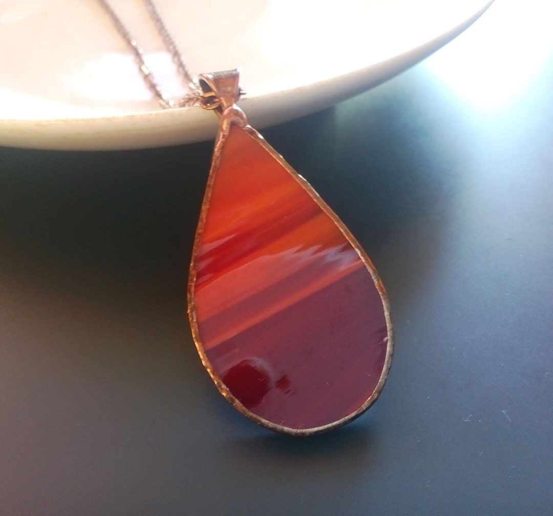 Stained Glass Necklace, Red Pendant, Contemporary Jewelry, Gift for ...