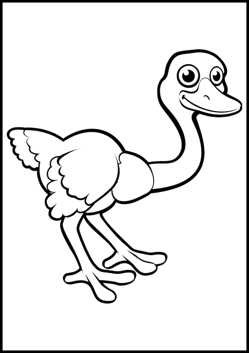 Ostrich Coloring Book for Kids | Cartoon Bird Illustrations (PDF ...