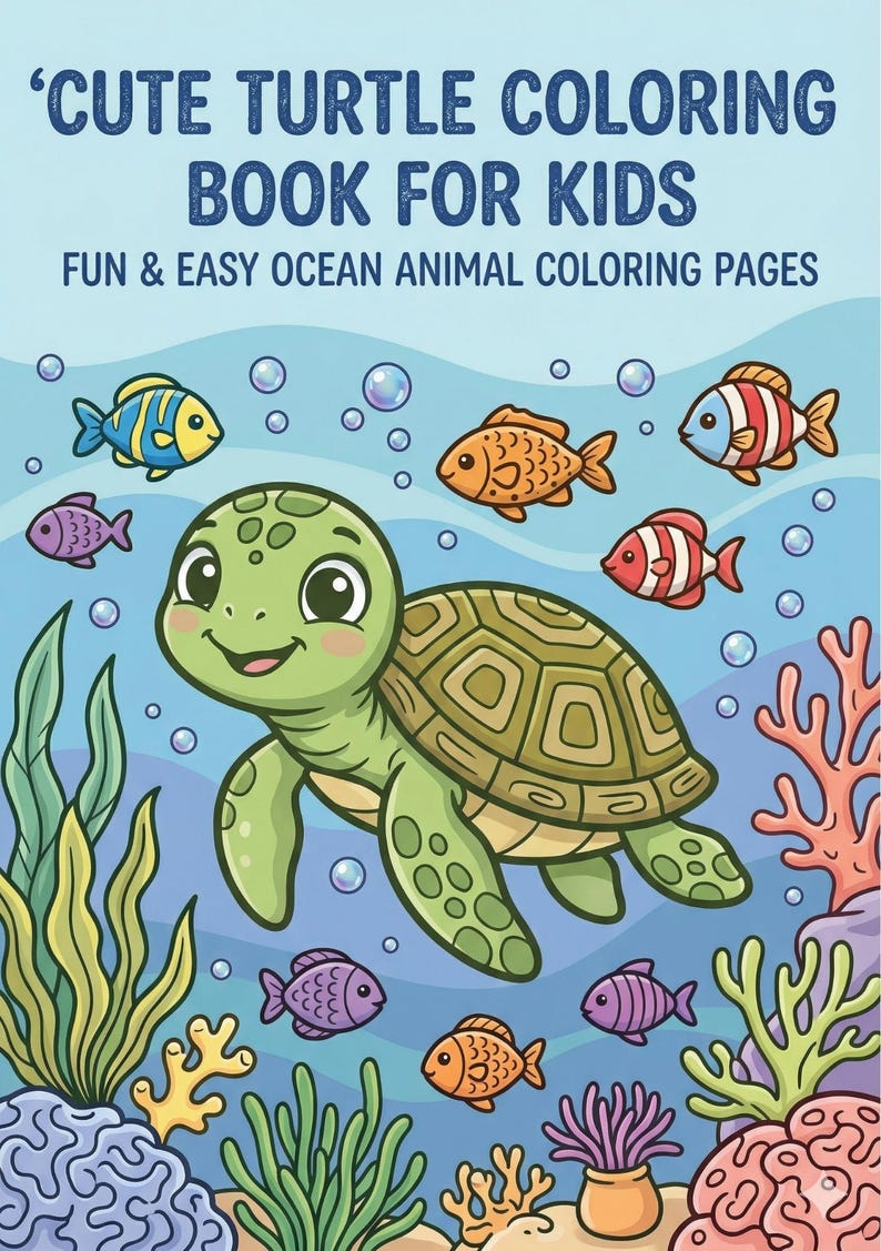 Sea Turtle Coloring Book for Kids | Ocean Animals, Underwater Scenes ...