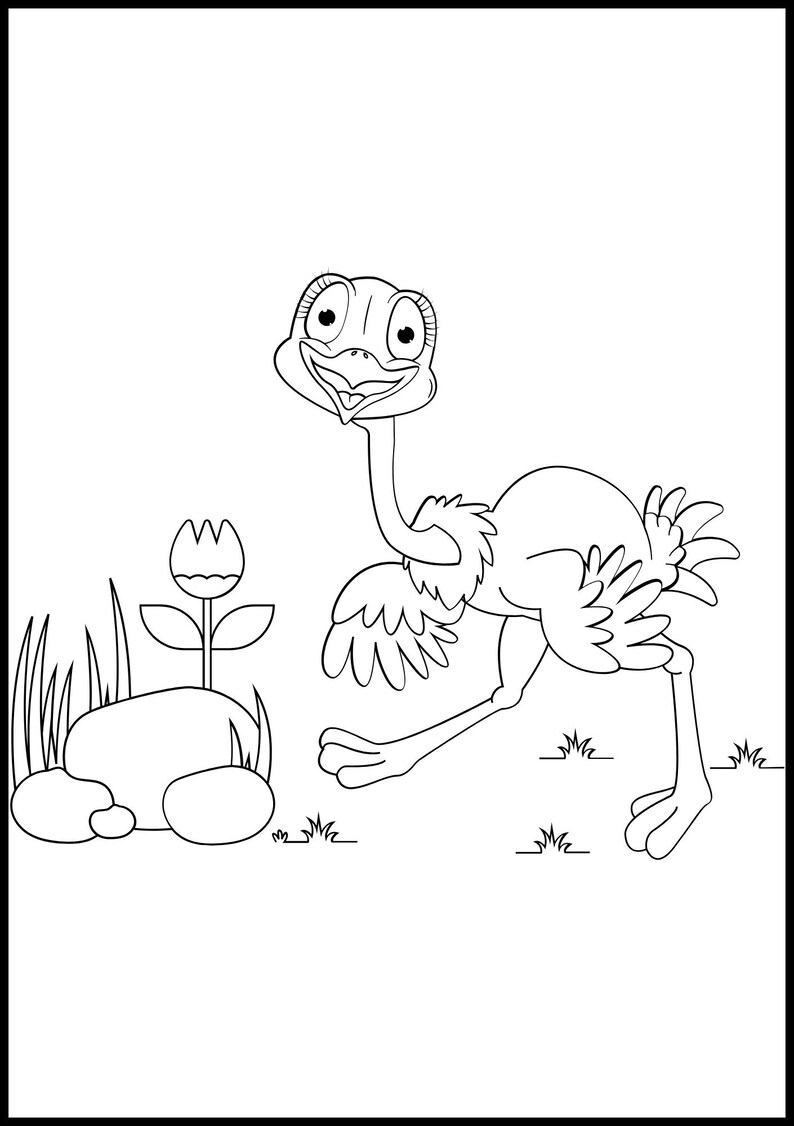 Ostrich Coloring Book for Kids | Cartoon Bird Illustrations (PDF ...