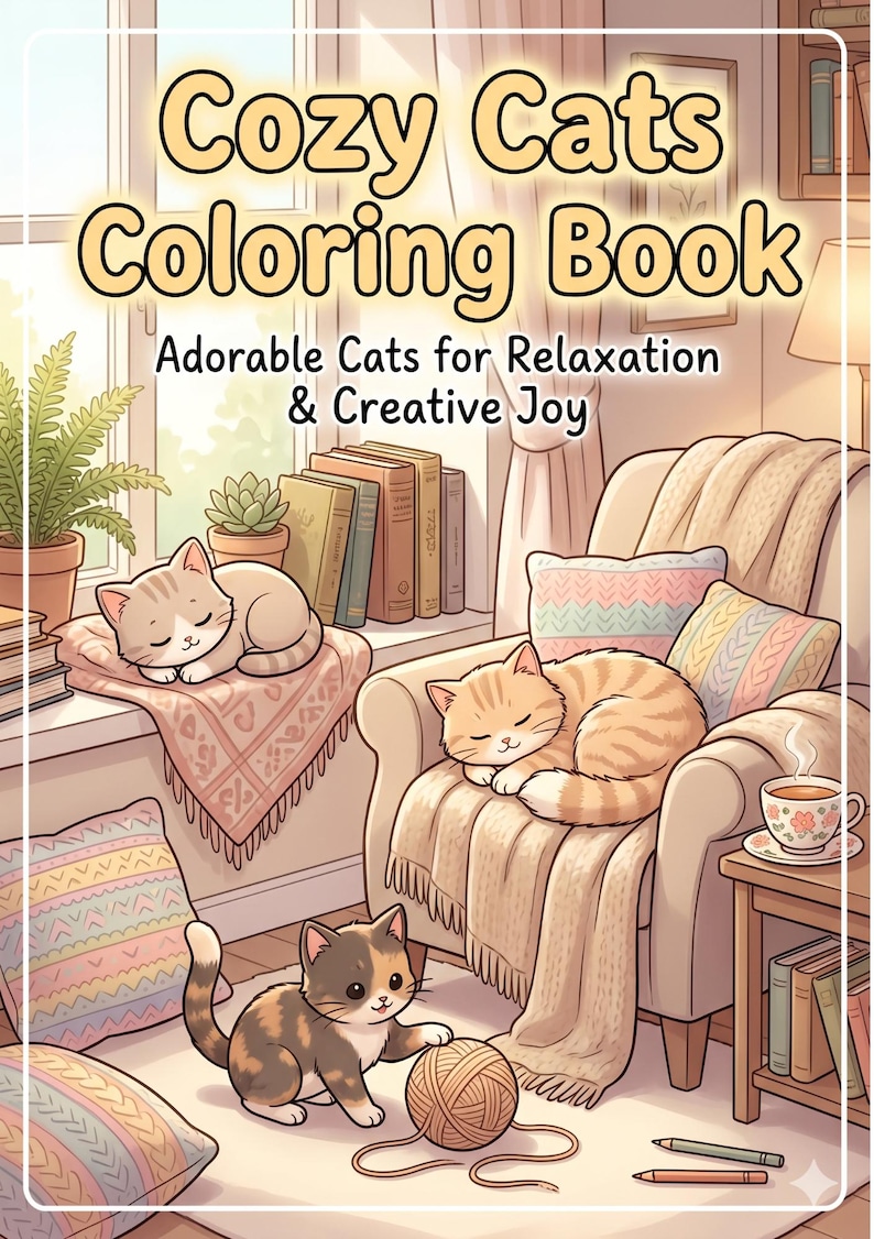 Cozy Cats Coloring Book | Adorable Feline Illustrations for Relaxation ...