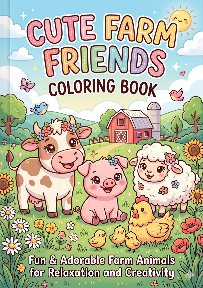 Farm Friends Coloring Book | Adorable Barnyard Animals (PDF Download ...