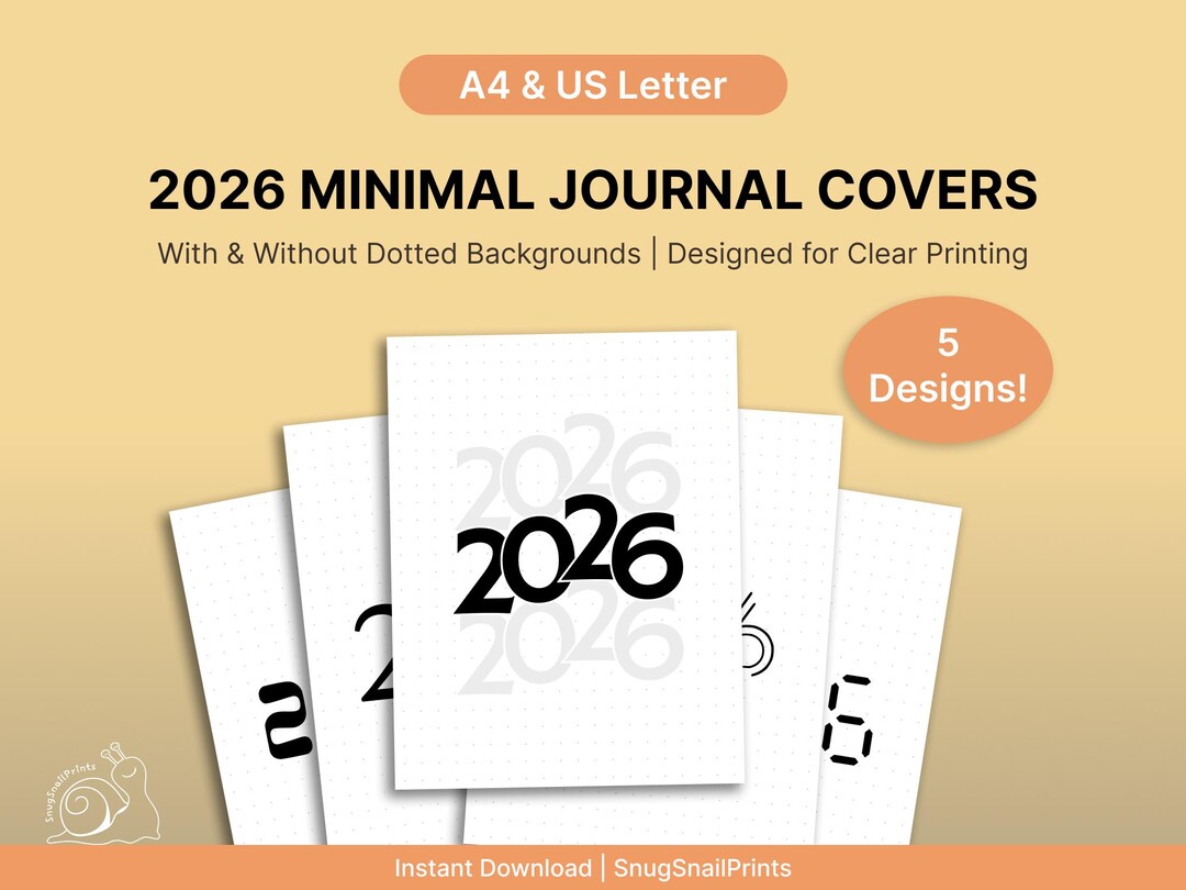 Minimal 2026 Journal Covers | Printable Black and White Covers | 5 ...