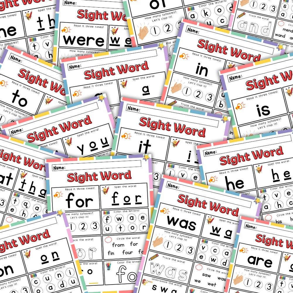 First 100 Sight Words Worksheets Teacher Printable Kindergarten ...