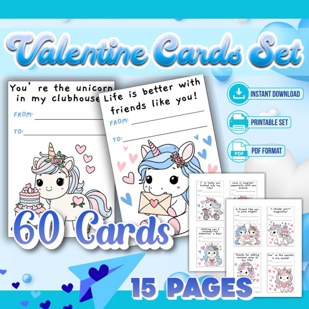 Unicorn Valentines for Kids Printable | Magical Classroom Valentine ...