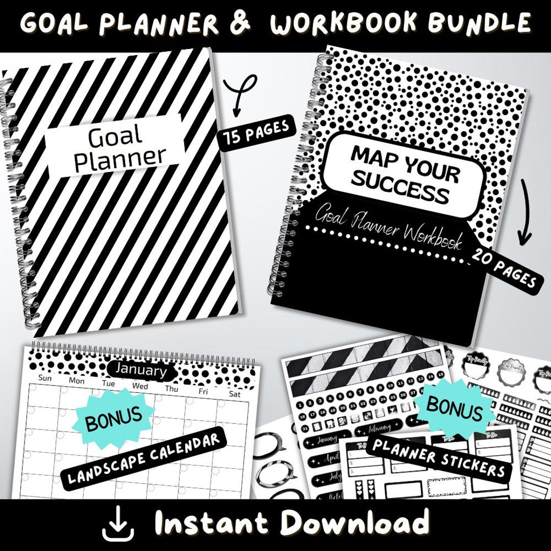 Goal Planner Bundle Printable, Goal Setting Planner, Workbook, Stickers ...