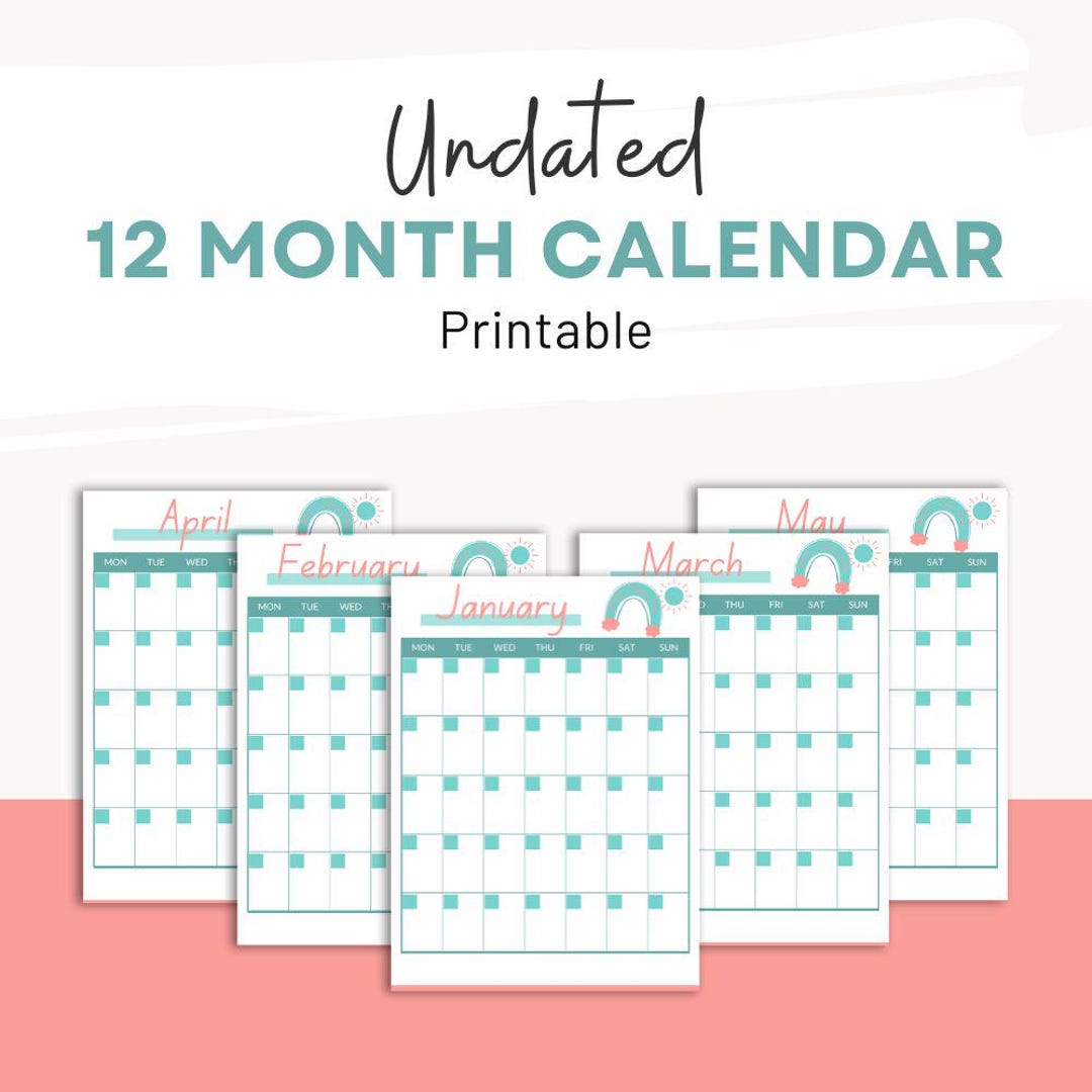 Printable Undated Blue Rainbow Calendar | Minimalist Monthly Planner ...
