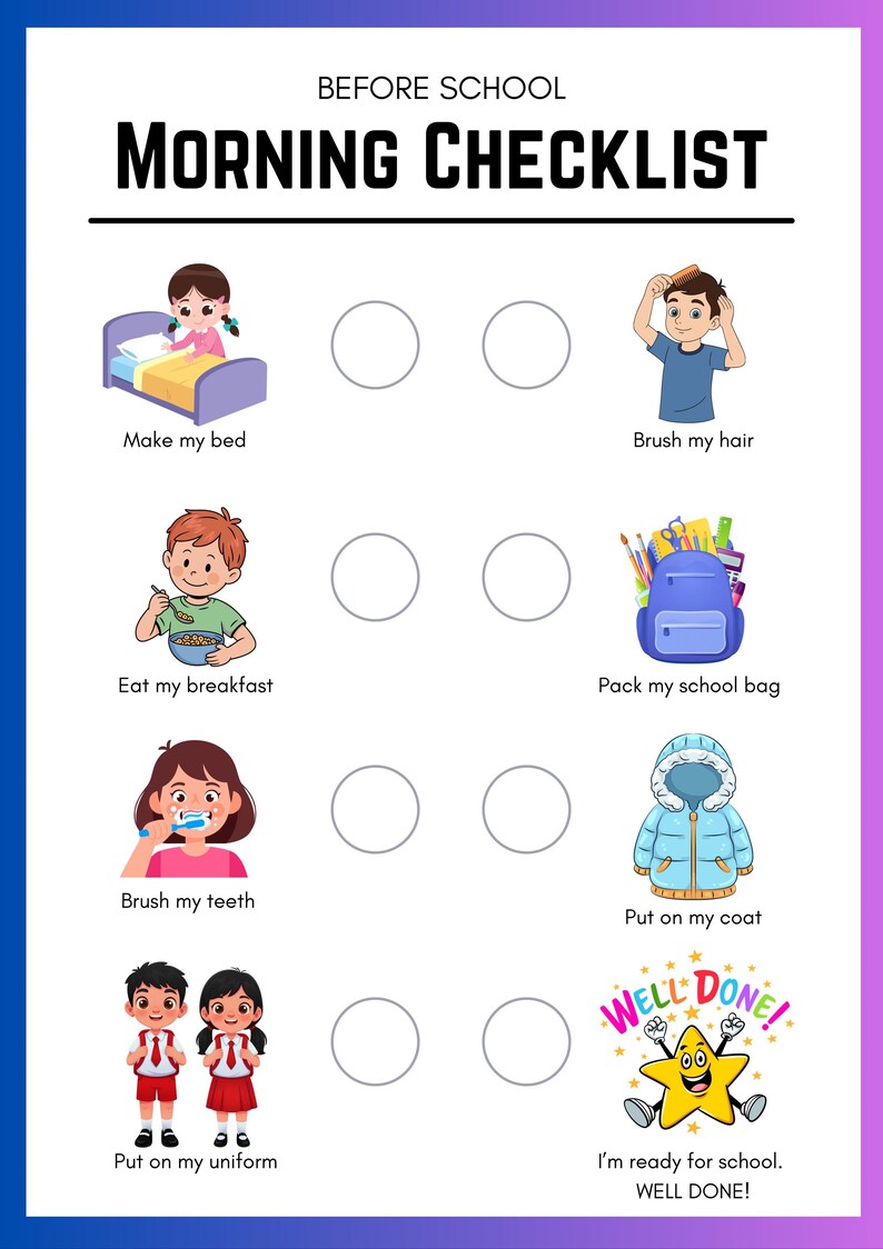 Morning Visual Checklist for Children | Planner | Get Ready Tick Box ...