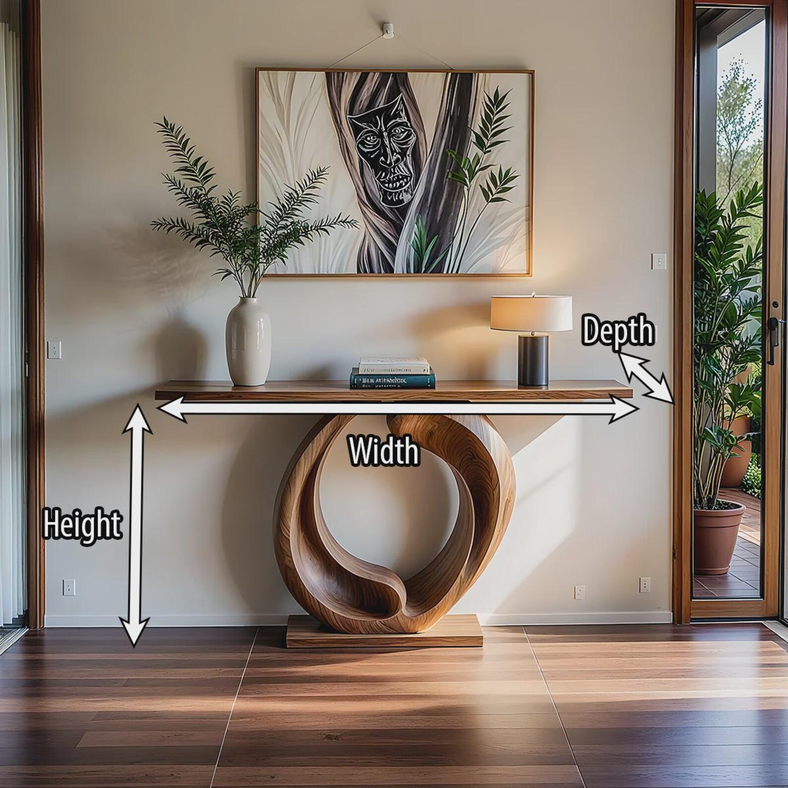 Sculptural Solid Wood Console Table With Twisted Circular Base, Organic ...