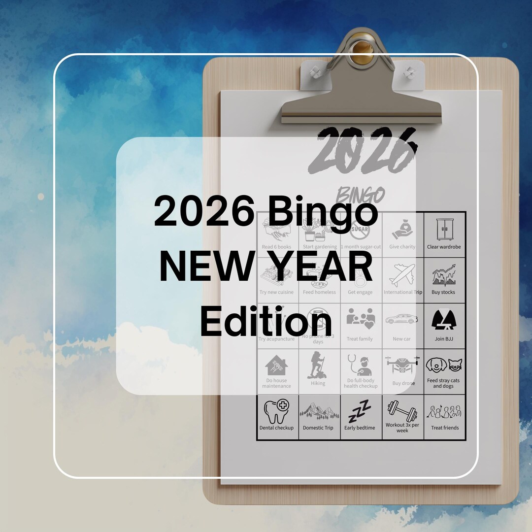 Modèle de carte de bingo 2026, édition nouvel an, toile modifiable ...