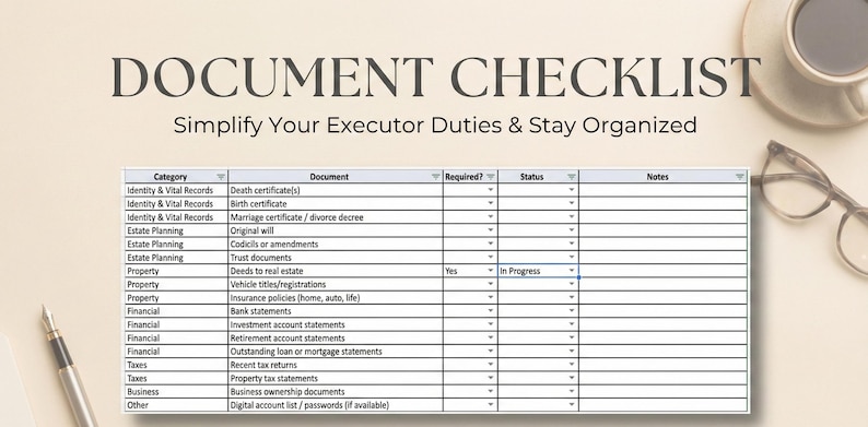 Executor & Probate Spreadsheet | After Death Checklist | Estate ...