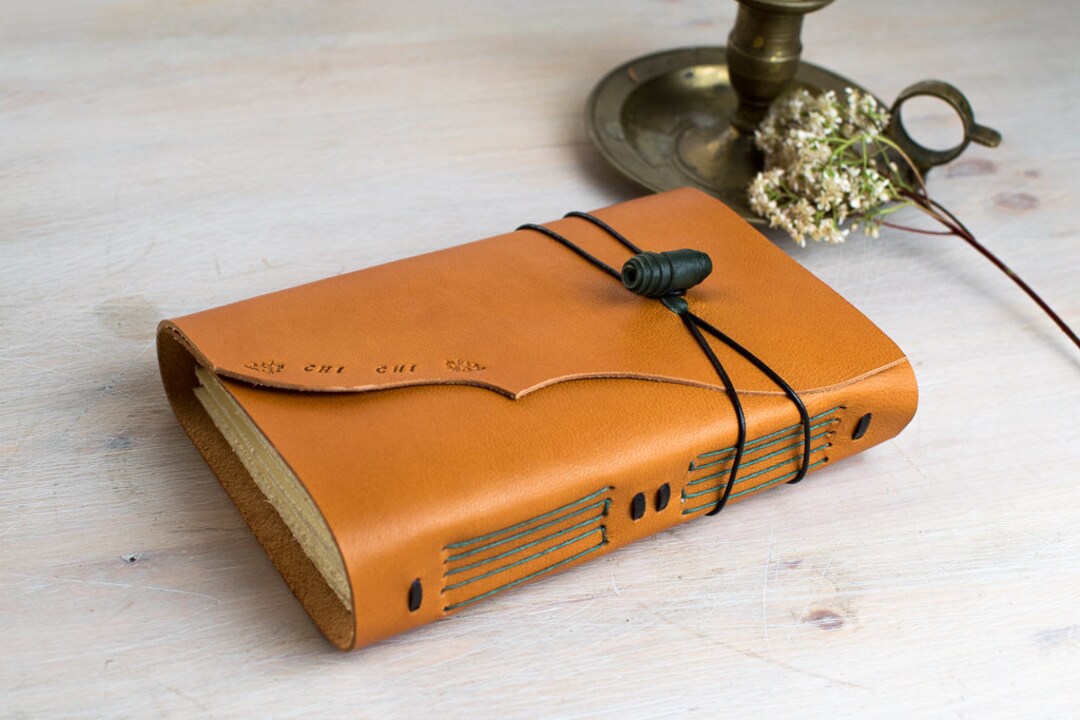 A6 B6 Leather Bound Journal, Notebook Personalised, Orange Chestnut ...