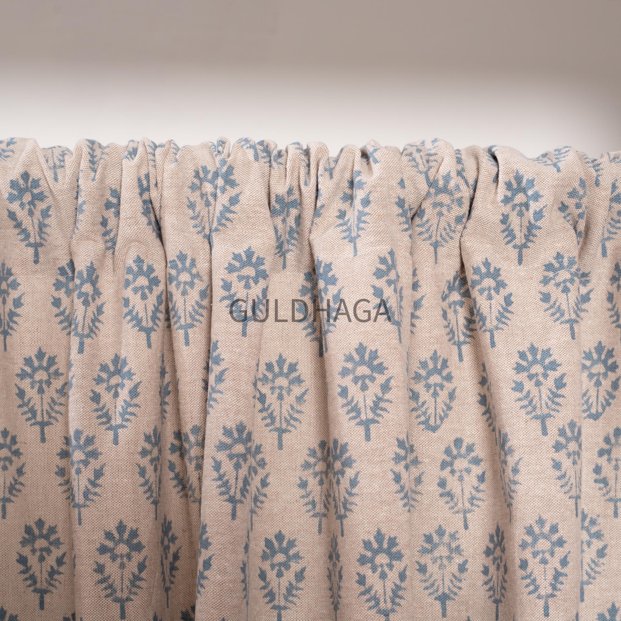 Blue Hand Block Print Cotton Chambray Curtains, Floral Drapes for ...