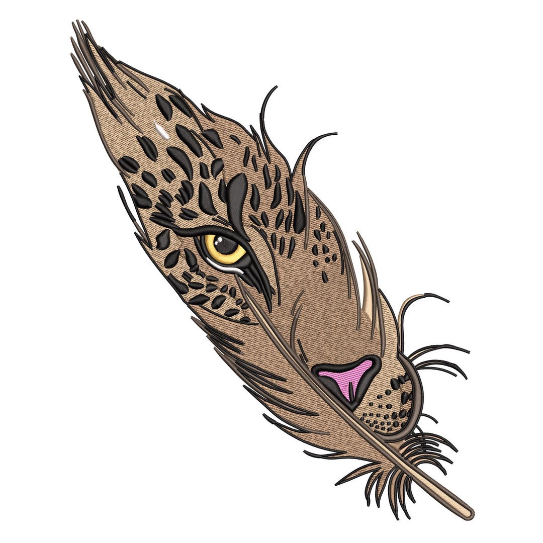 Leopard in Feather Embroidery Design, Wild Cat Machine Embroidery File ...